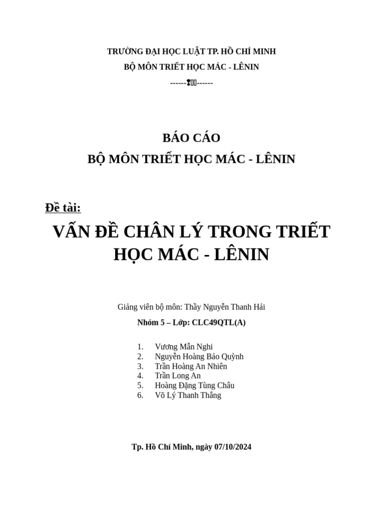 Nhóm 5 - Vấn đề chân lý trong triết học Mác Lênin | PDF