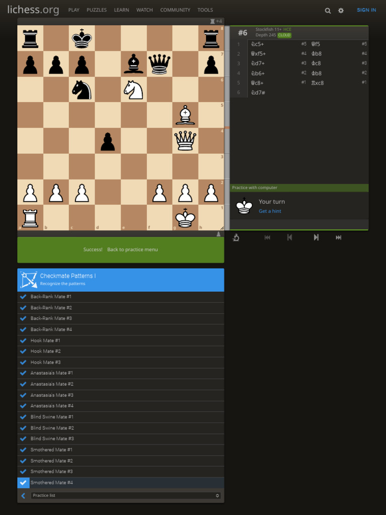 Lichess Practice Checkmate Patterns I | PDF | Chess | Chess Theory