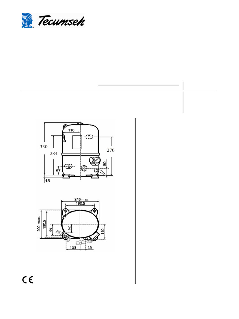 Technical Specifications Tecumseh Compressor 1.5HP R134A MHBP FH4518Y V | PDF | Electrical ...