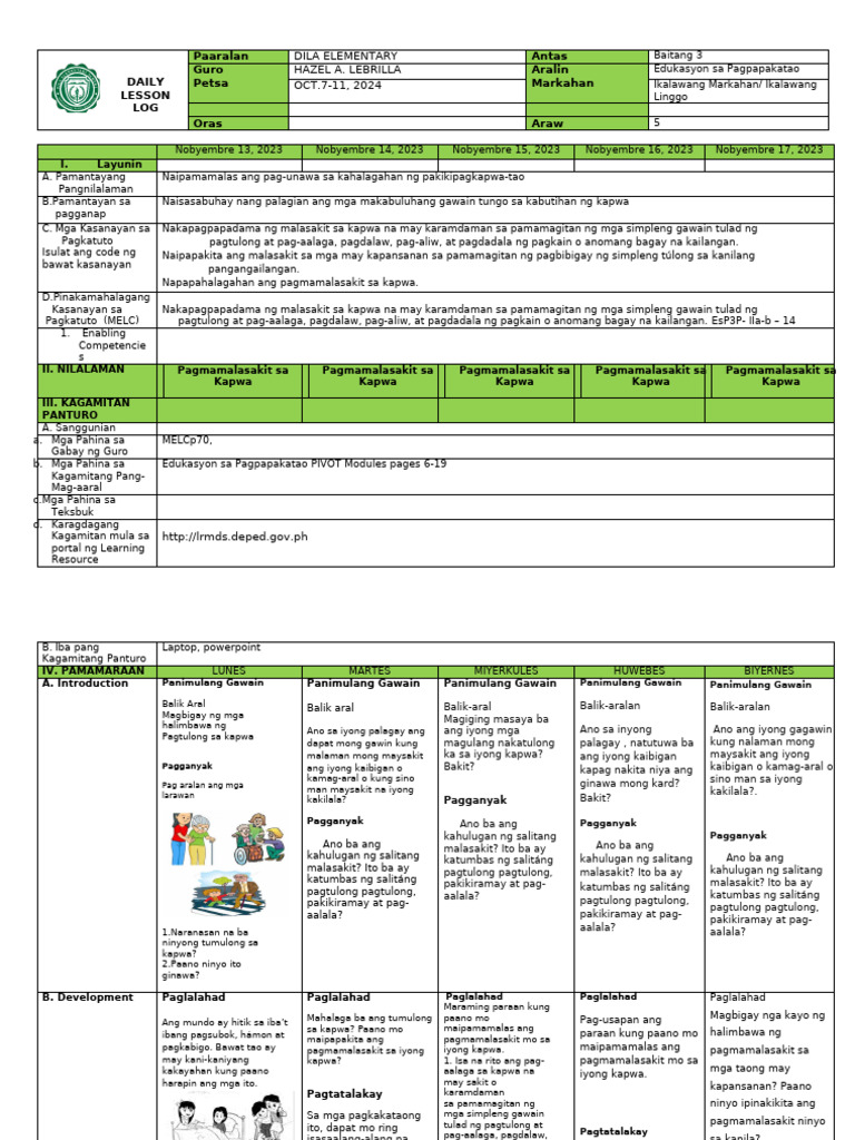 DLL Esp 3 Q2 Week2 | PDF