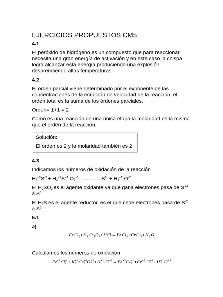 Ejercicios Propuestos CM5 Química | PDF | Redox | Química Física
