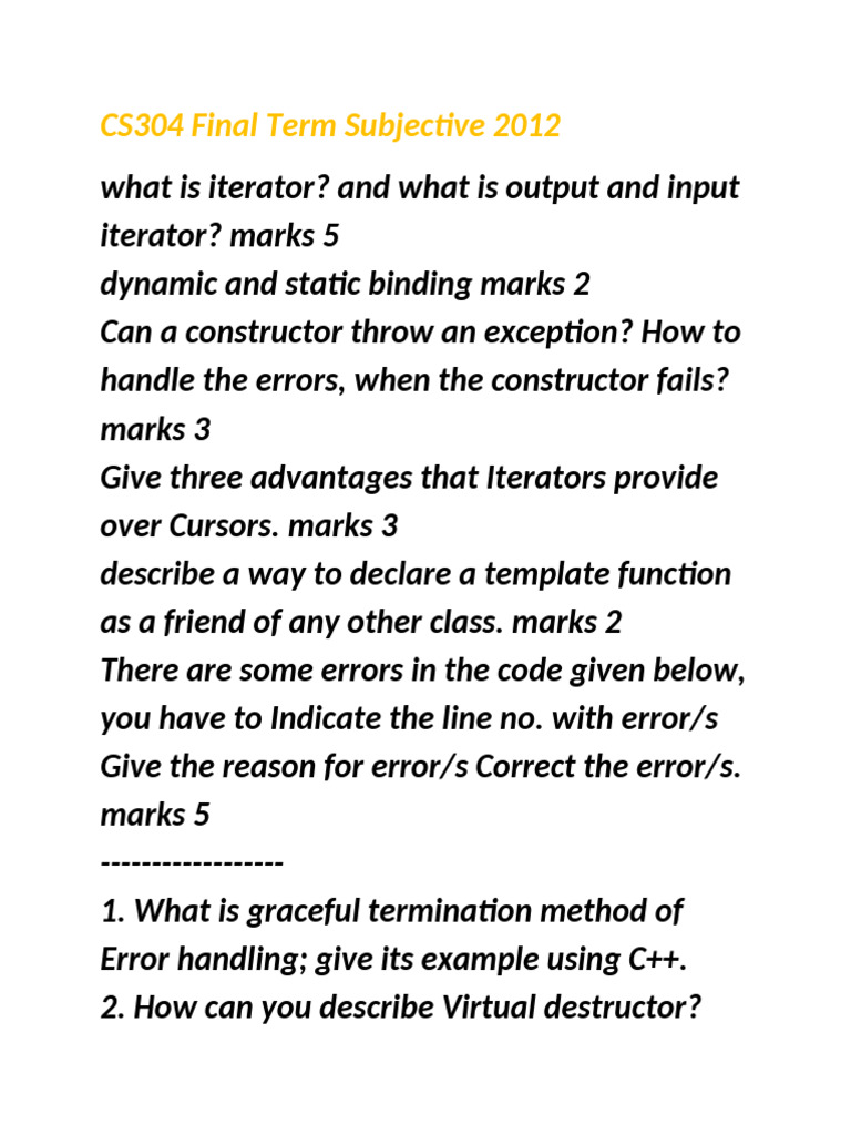 CS304 Final Term Subjective 2012 | PDF