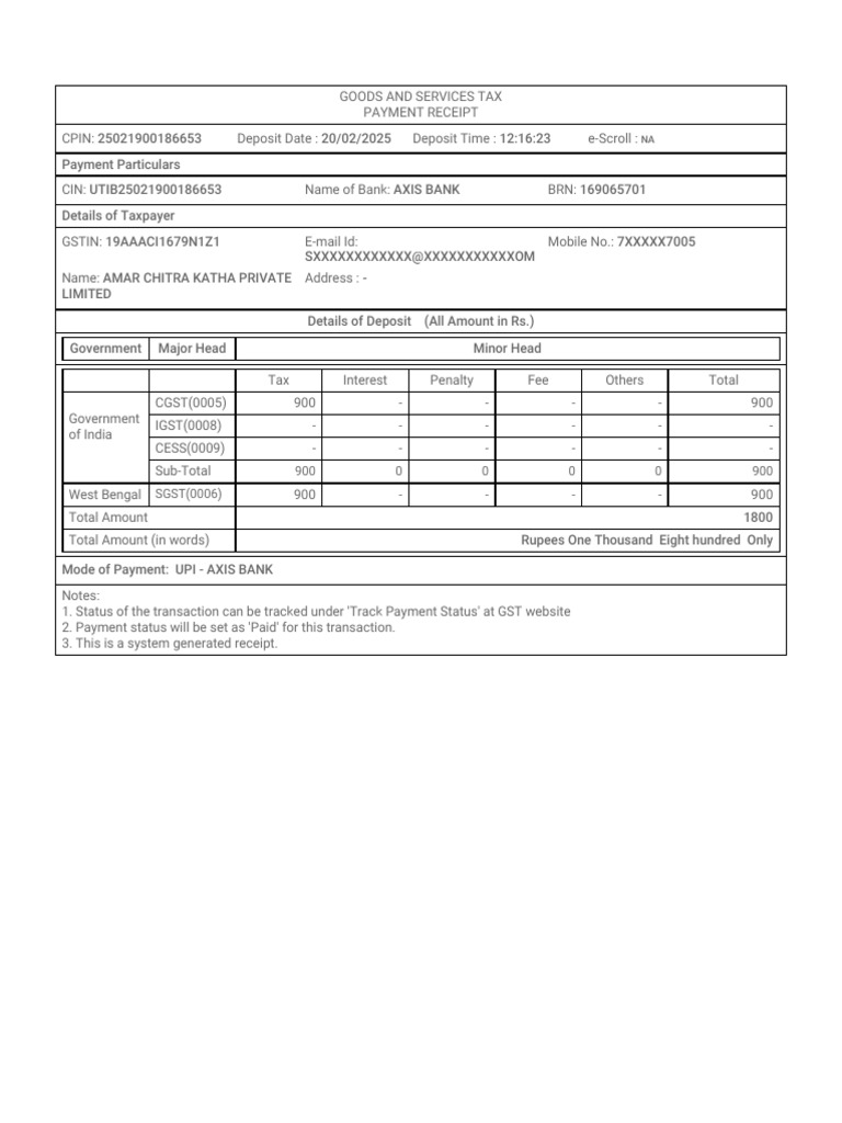 GST Payment Receipt for Businesses | PDF