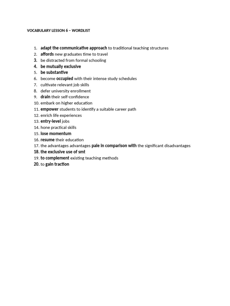 Vocabulary Lesson 6 _ Wordlist | PDF