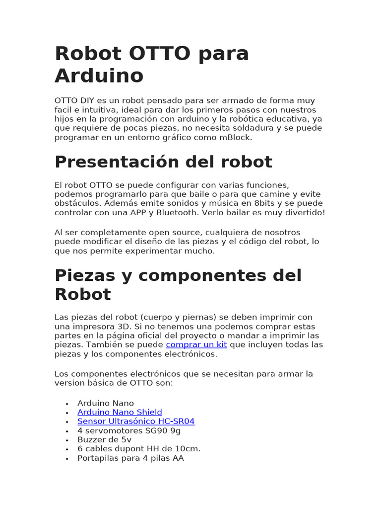 Robot OTTO para Arduino | PDF | Arduino | Ingeniería Informática