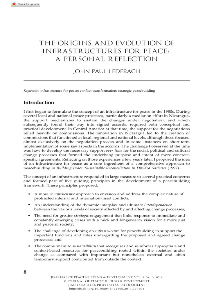 Lederach 2012 The Origins and Evolution of Infrastructures For Peace A ...
