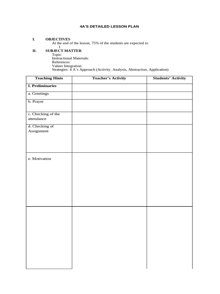 4as Activity Analysis Abstraction Application Lesson Plan | PDF