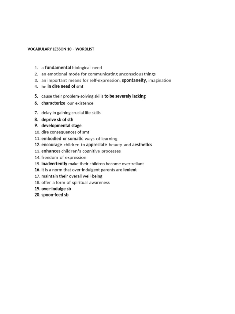Vocabulary Lesson 10: Key Terms Explained | PDF