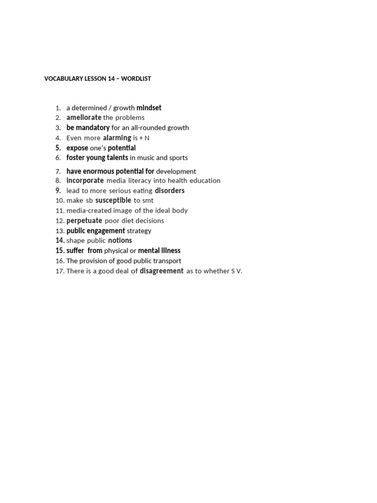 Vocabulary Lesson 14 - Wordlist | PDF