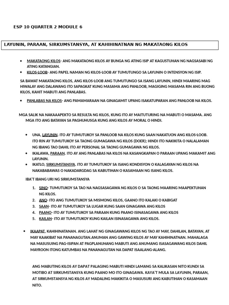 ESP 10 QUARTER 2 MODULE 6 OUTLINE (HANDOUTS) | PDF