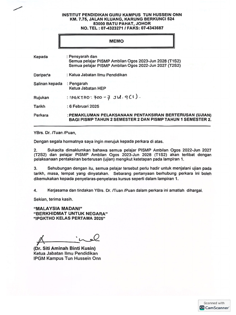 Memo Pelaksanaan PB Ujian | PDF