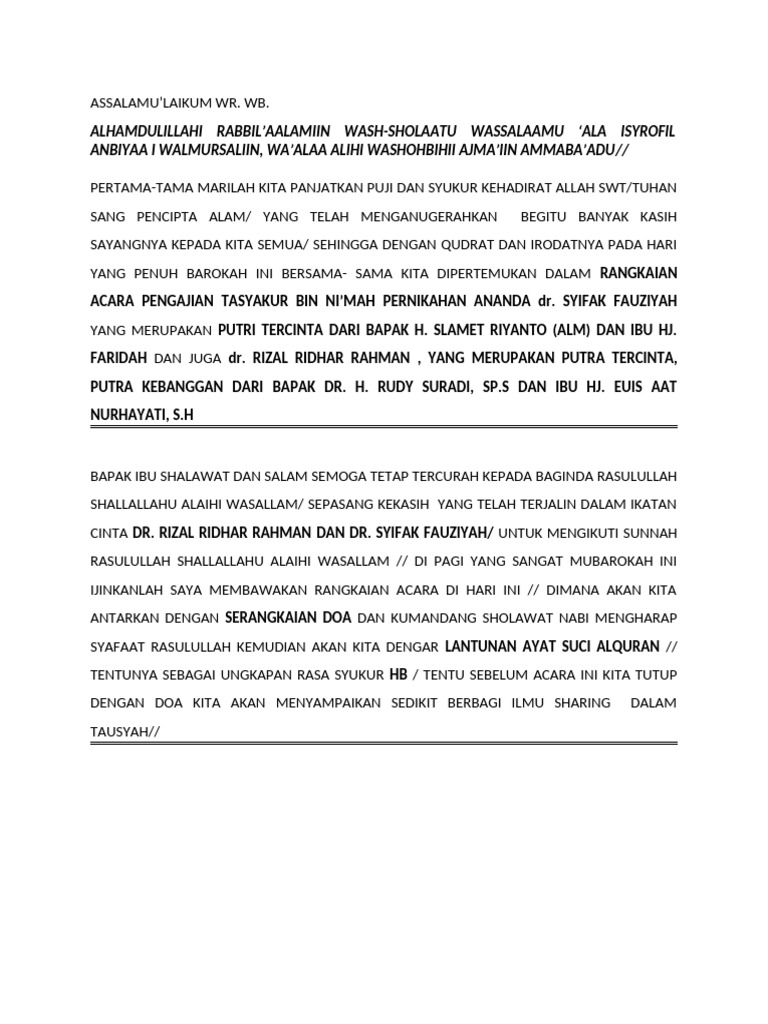 SCRIPT MC PENGAJIAN Ngunduh Mantu | PDF