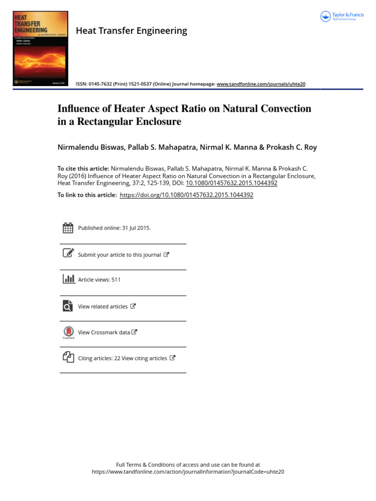 Influence of Heater Aspect Ratio on Natural Convection in a Rectangular Enclosure | PDF ...