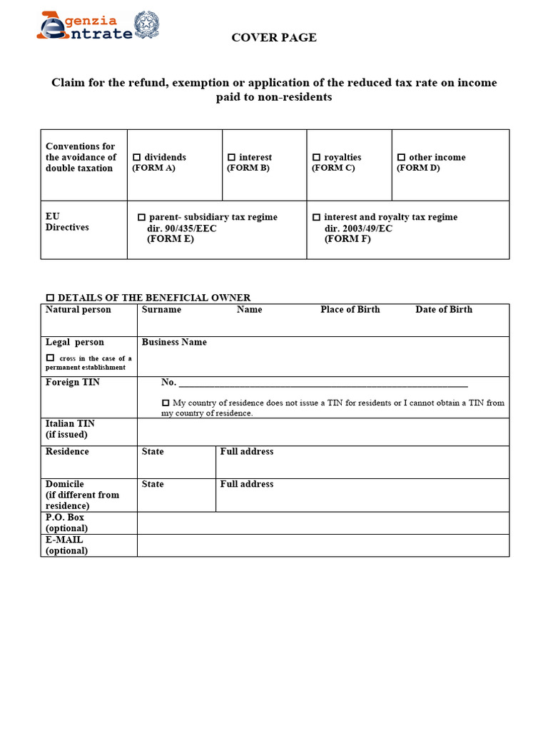 Allegato E - Form D-Other Income - FORM - D | PDF | Taxes | Double Taxation
