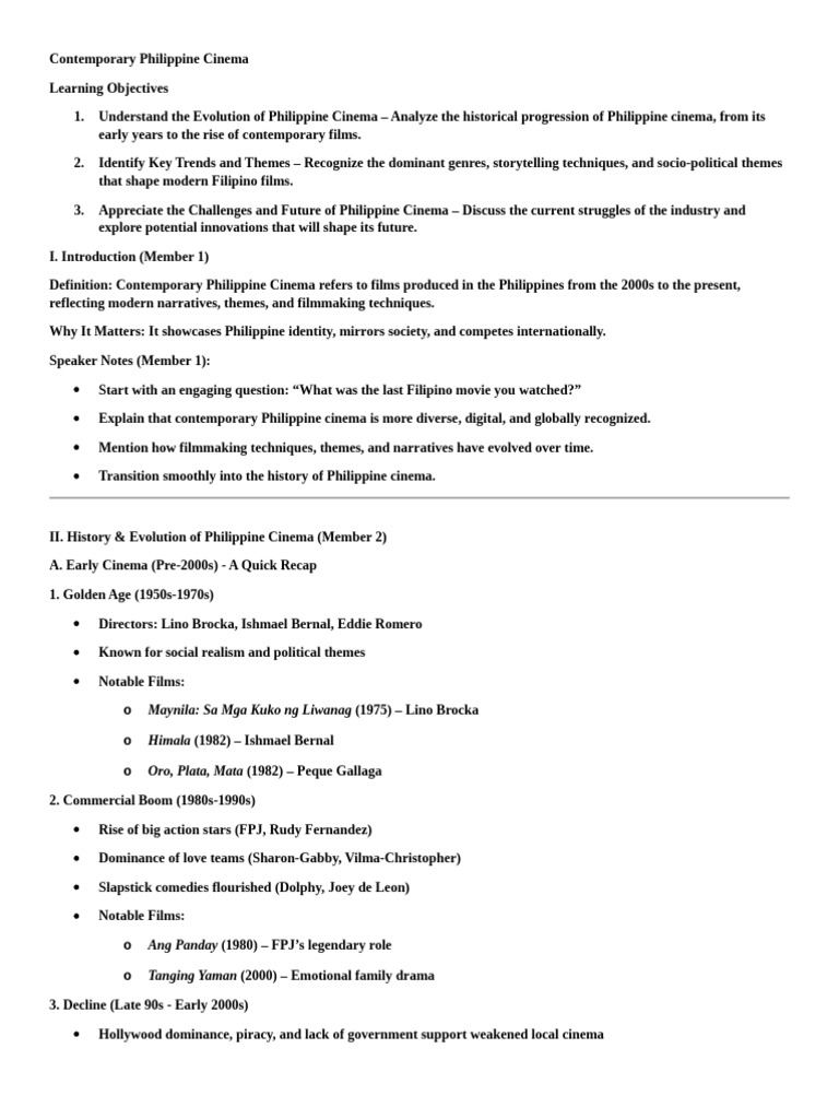Evolution of Contemporary Philippine Cinema | PDF | Philippines