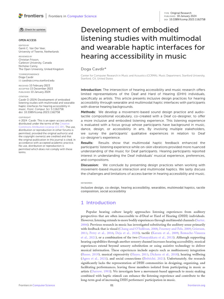 Development of Embodied Listening Studies With Multimodal and Wearable ...