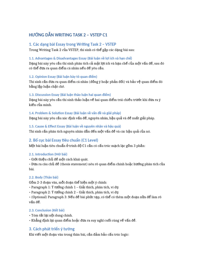 VSTEP C1 Writing Guide Detailed | PDF