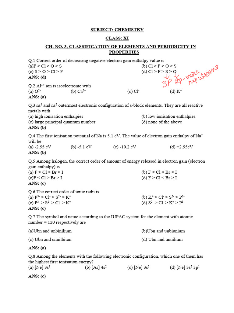 Classification of Elements & Periodicity in Properties_copy | PDF ...