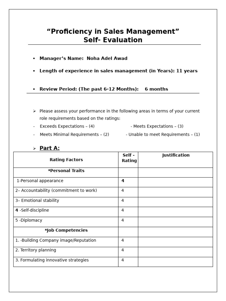 3-Self-Evaluation-Sales Management Proficiency | PDF | Sales | Business
