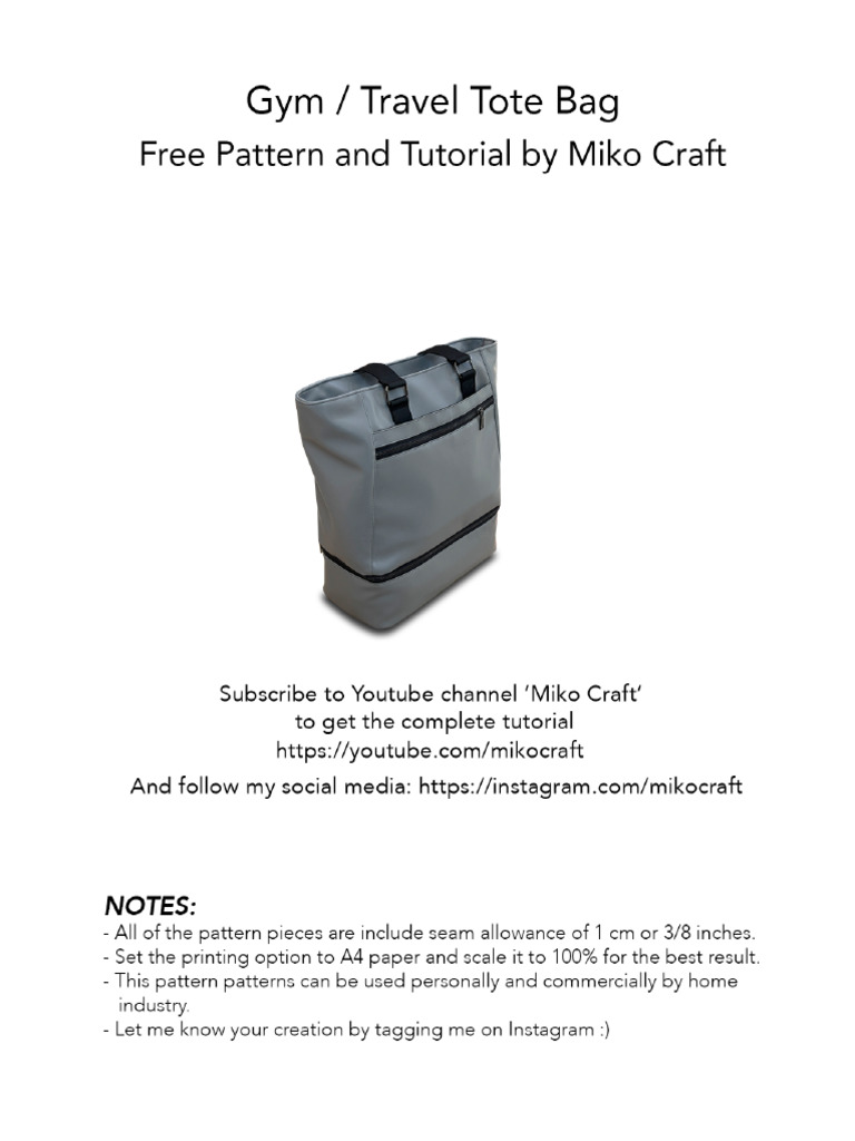 Gym - Travel Tote Bag - Free Pattern and Tutorial by Miko Craft | PDF