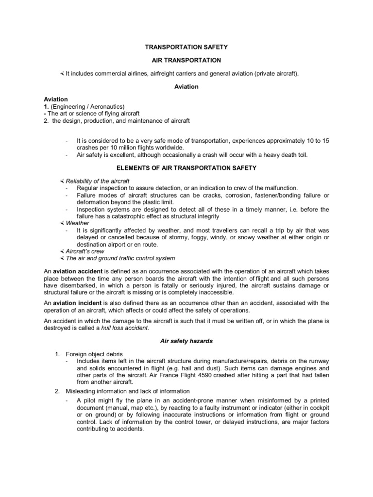 Transportation Safety | PDF | Aviation Safety | Aviation Accidents And ...