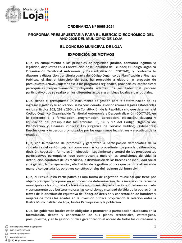 Proforma Presupuestaria 2025 Final-Signed | PDF | Sustentabilidad | Presupuesto