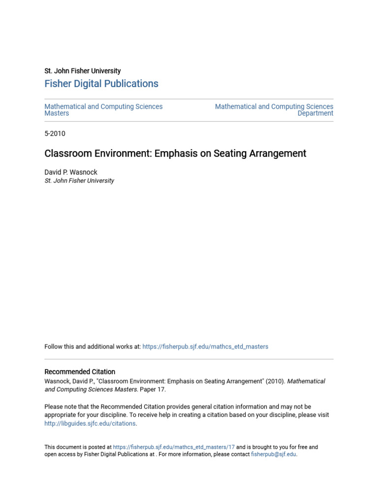 Classroom Environment - Emphasis On Seating Arrangement | PDF ...