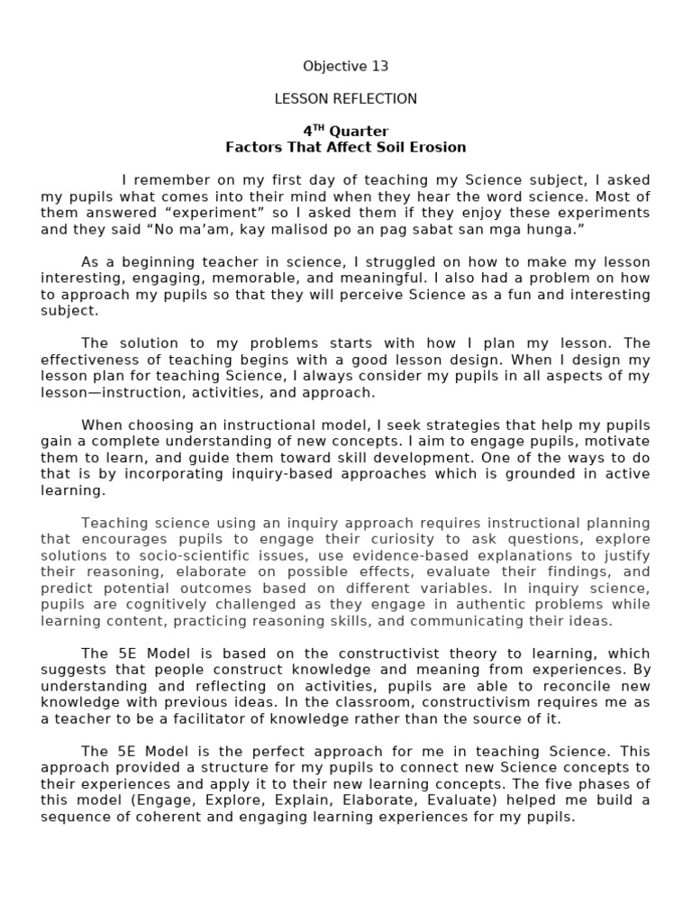 LESSON REFLECTIONS | PDF | Learning | Constructivism (Philosophy Of ...