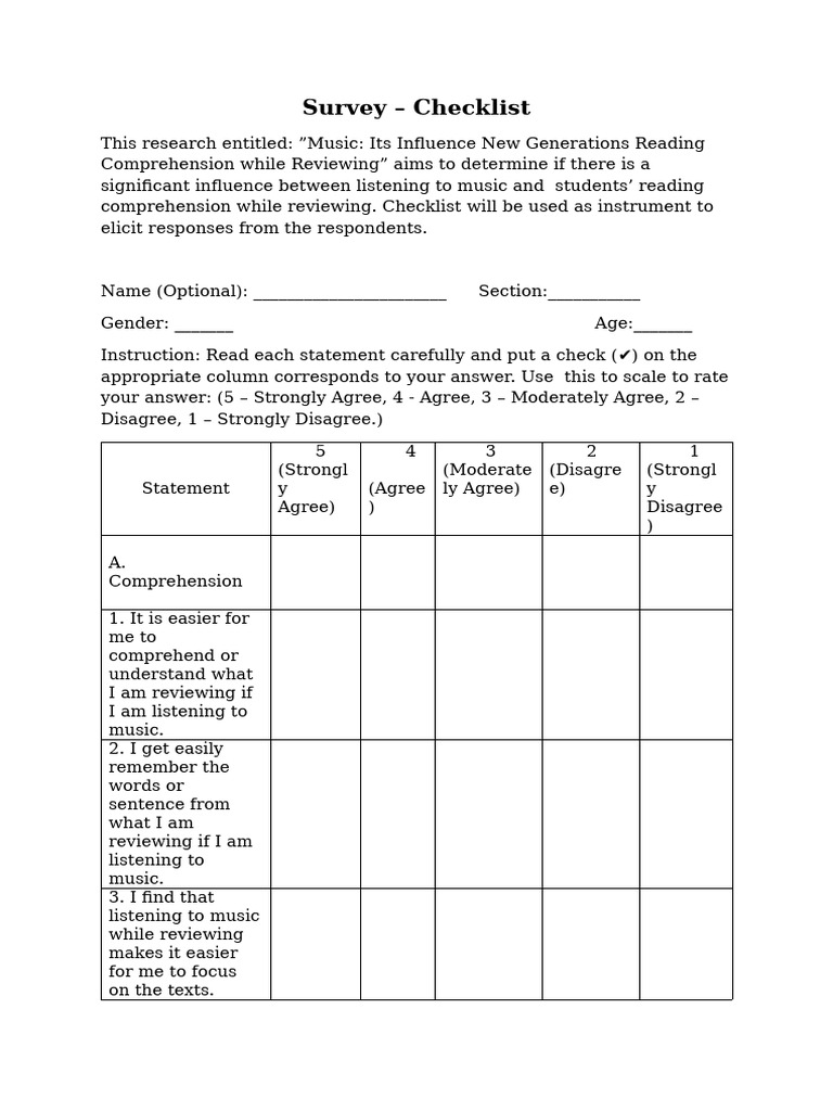 Survey Questionnaire | PDF | Reading Comprehension | Psycholinguistics