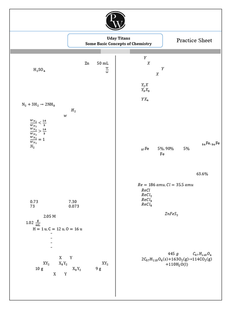 Some Basic Concepts of Chemistry - Practice Sheet - Uday Titans | PDF ...