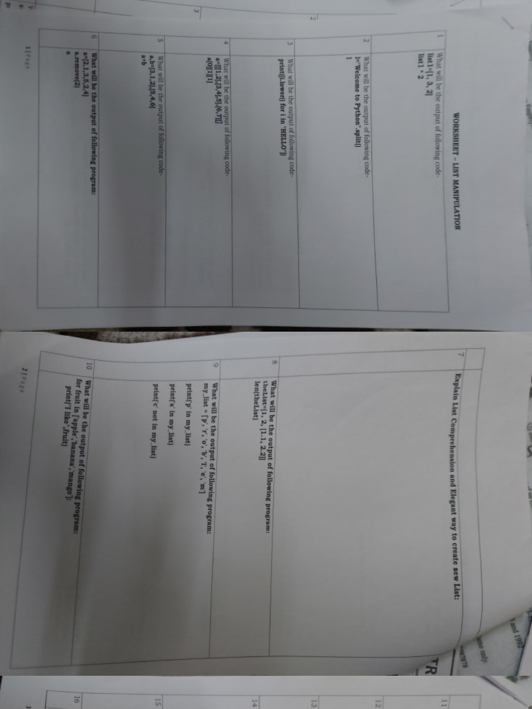 List Manipulation Code + Outputs | PDF | Computer Programming