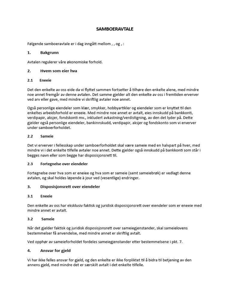 Samboeravtale Til Deling Med Elevene | PDF