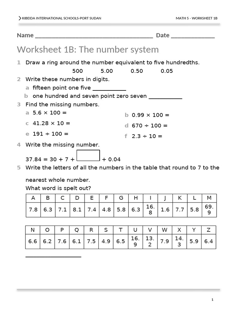 Grade 5 Maths Worksheet 1B | PDF