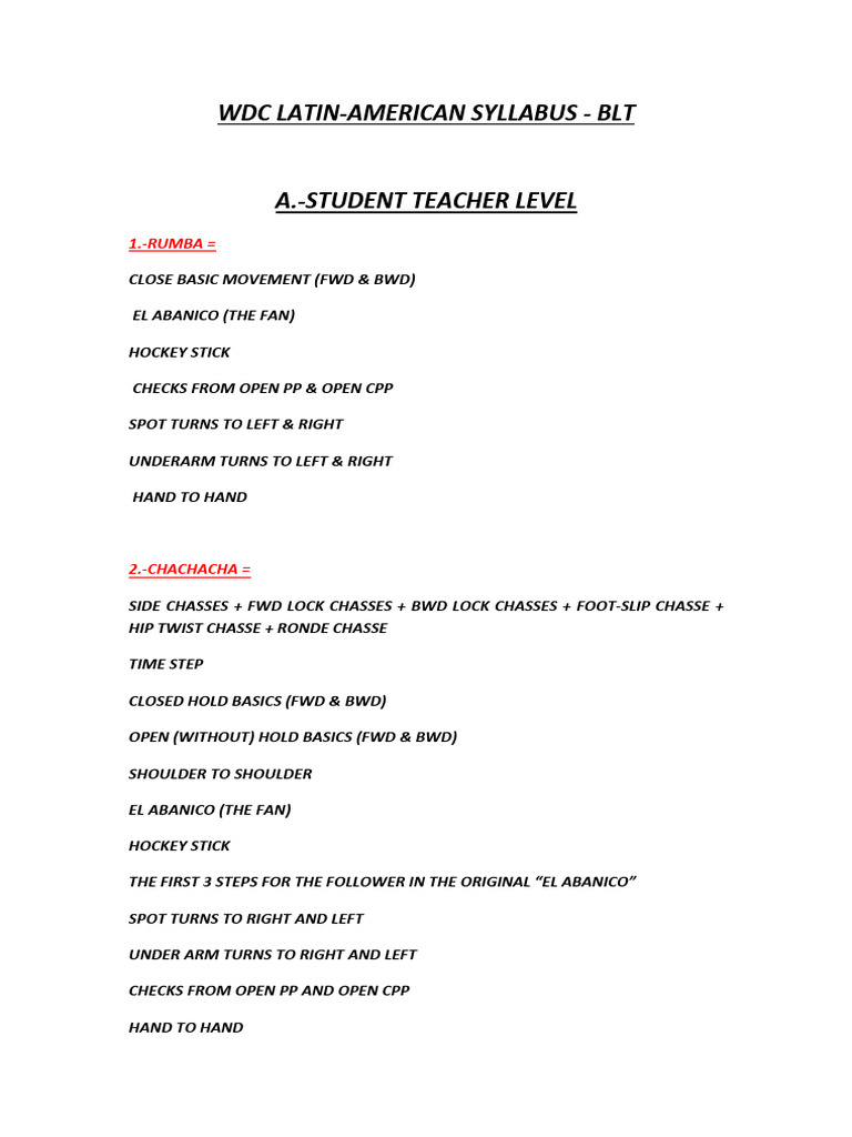 WDC Latin American Dance Syllabus | PDF | Physical Exercise | Dances