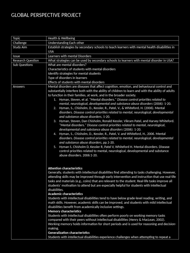 GLOBAL PERSPECTIVE PROJECT | PDF | Dyslexia | Intellectual Disability