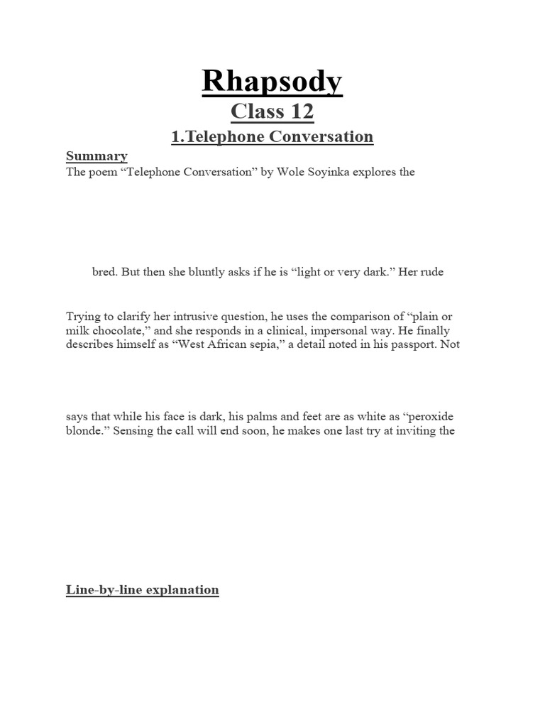 "Telephone Conversation" Analysis | PDF | Racism | Discrimination ...