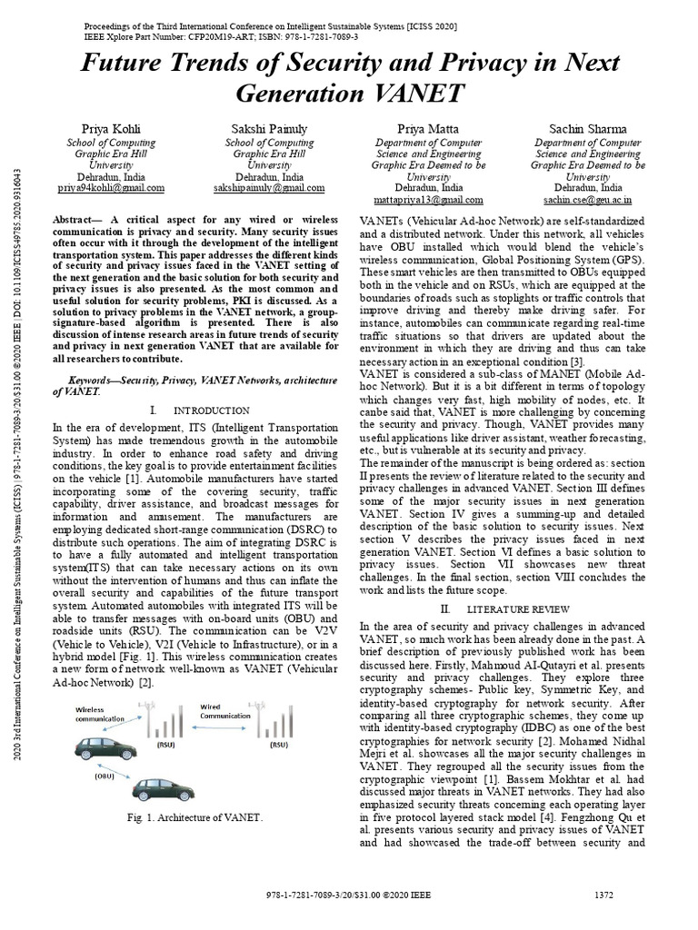 Future Security Trends in VANET Systems | PDF | Computer Network | Public Key Cryptography