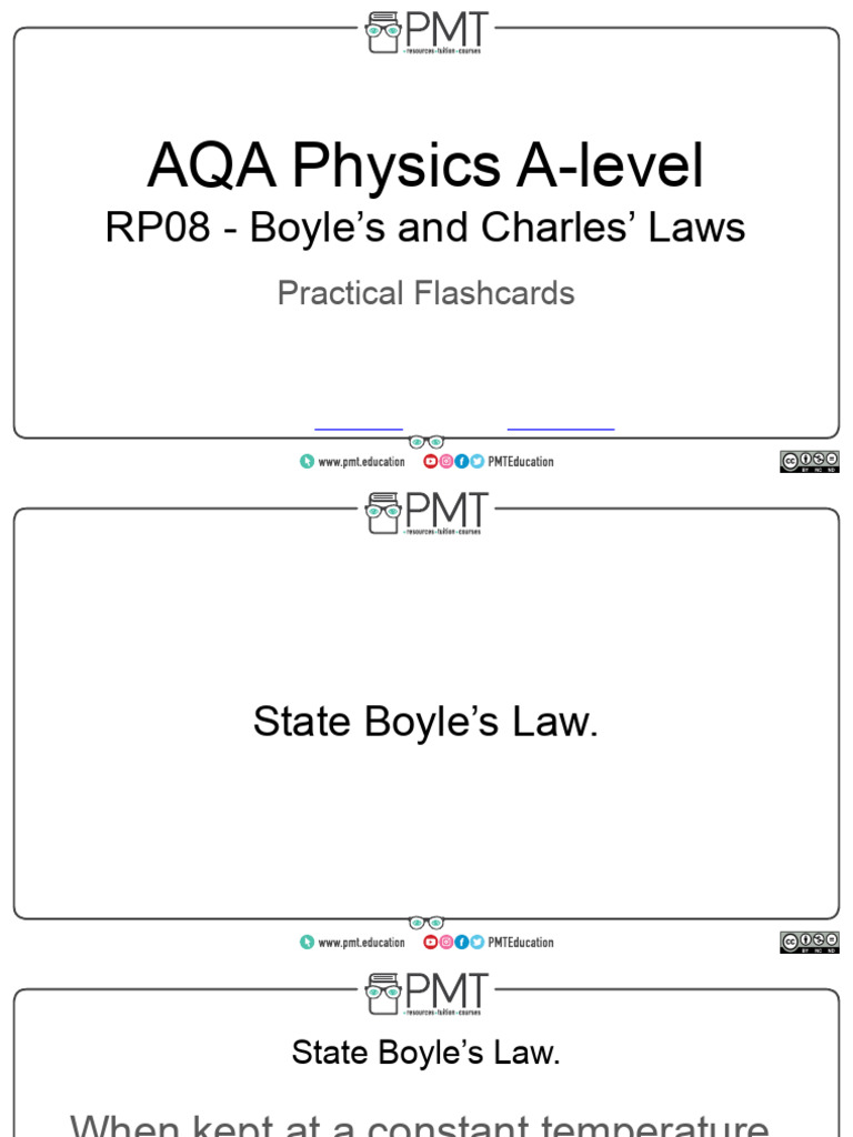 Flashcards - RP 08 Boyle's and Charles' Laws - AQA Physics A-Level ...