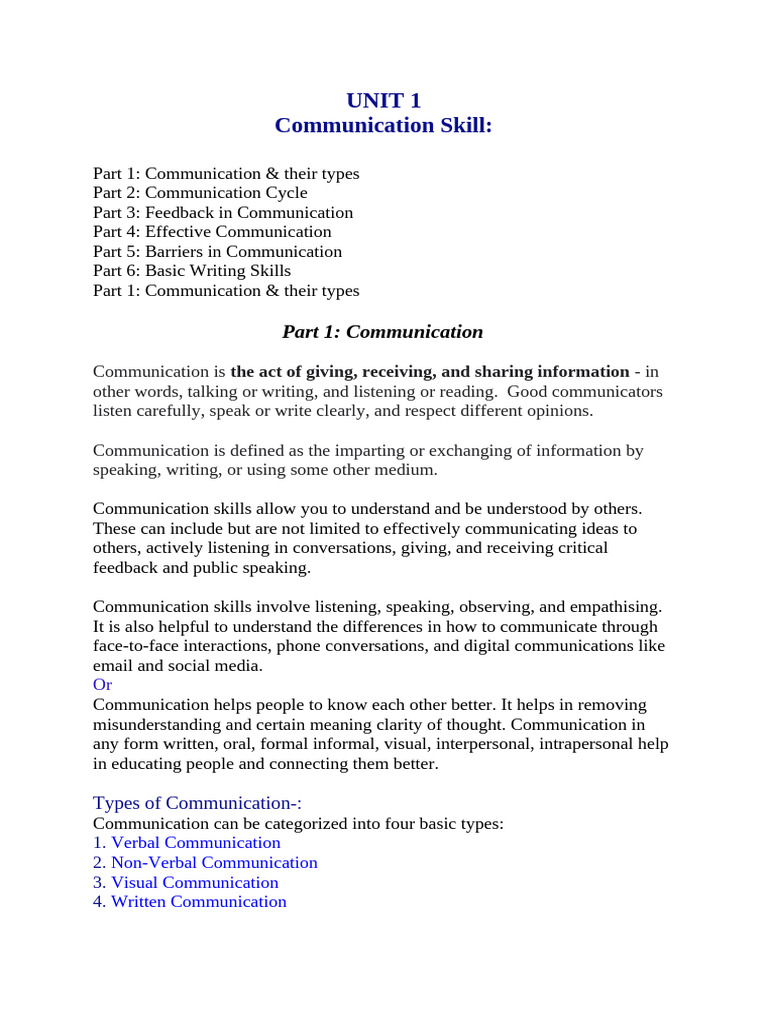 AI-Class 9-UNIT 1 - Communication Skills | PDF | Communication | Nonverbal Communication