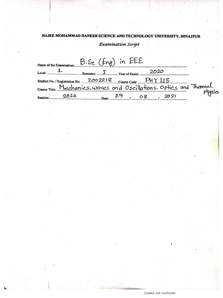 Phy 115 - 2002218 1 | PDF