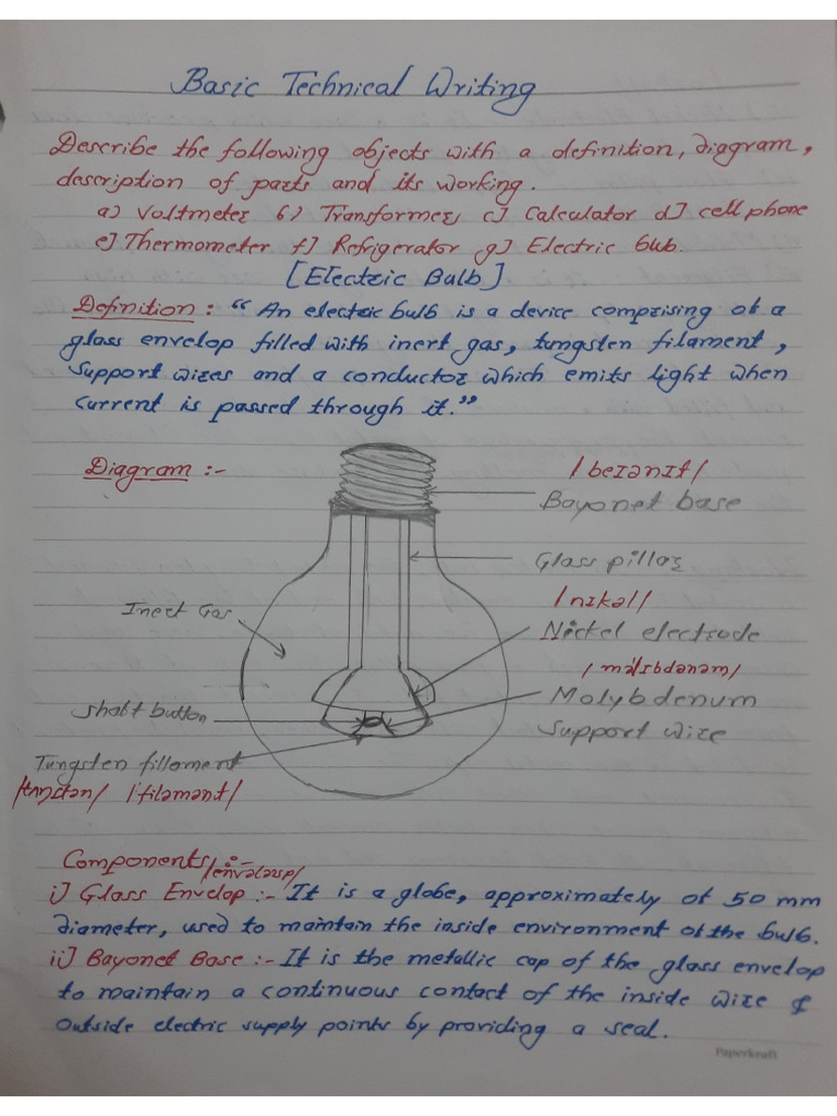 Technical Object Description - Electric Bulb | PDF