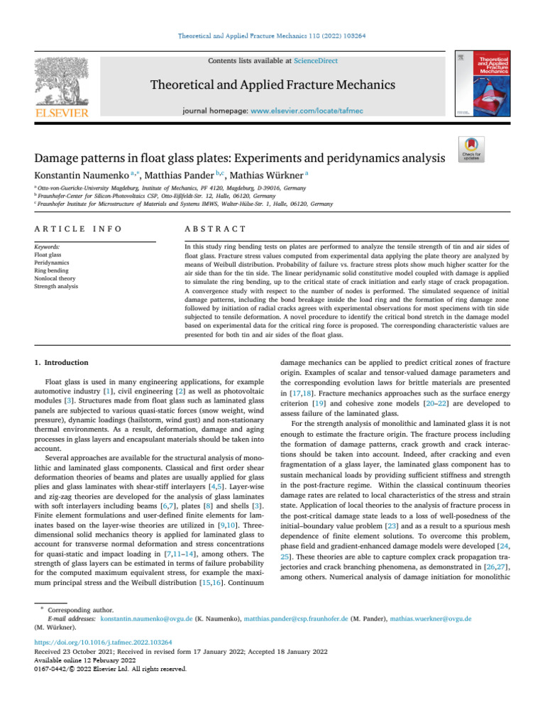 Damage Patterns in Float Glass Analysis | PDF | Fracture | Fracture ...