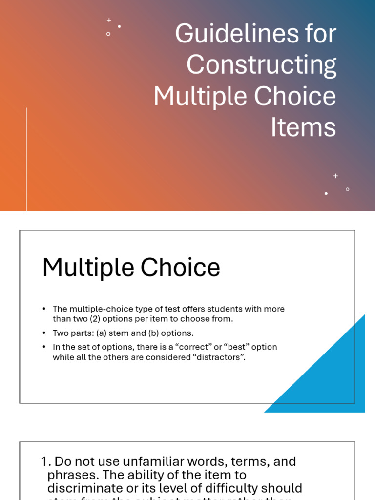 Guidelines For Constructing Multiple Choice Items | PDF | Multiple Choice