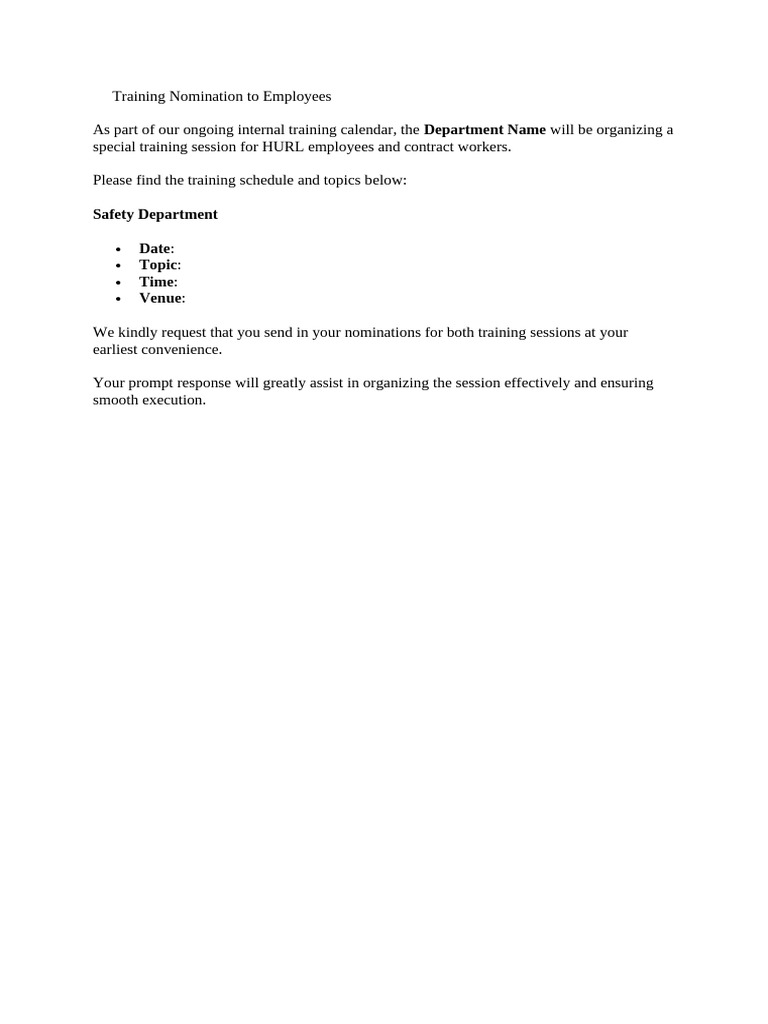 Training Nomination To Employees | PDF
