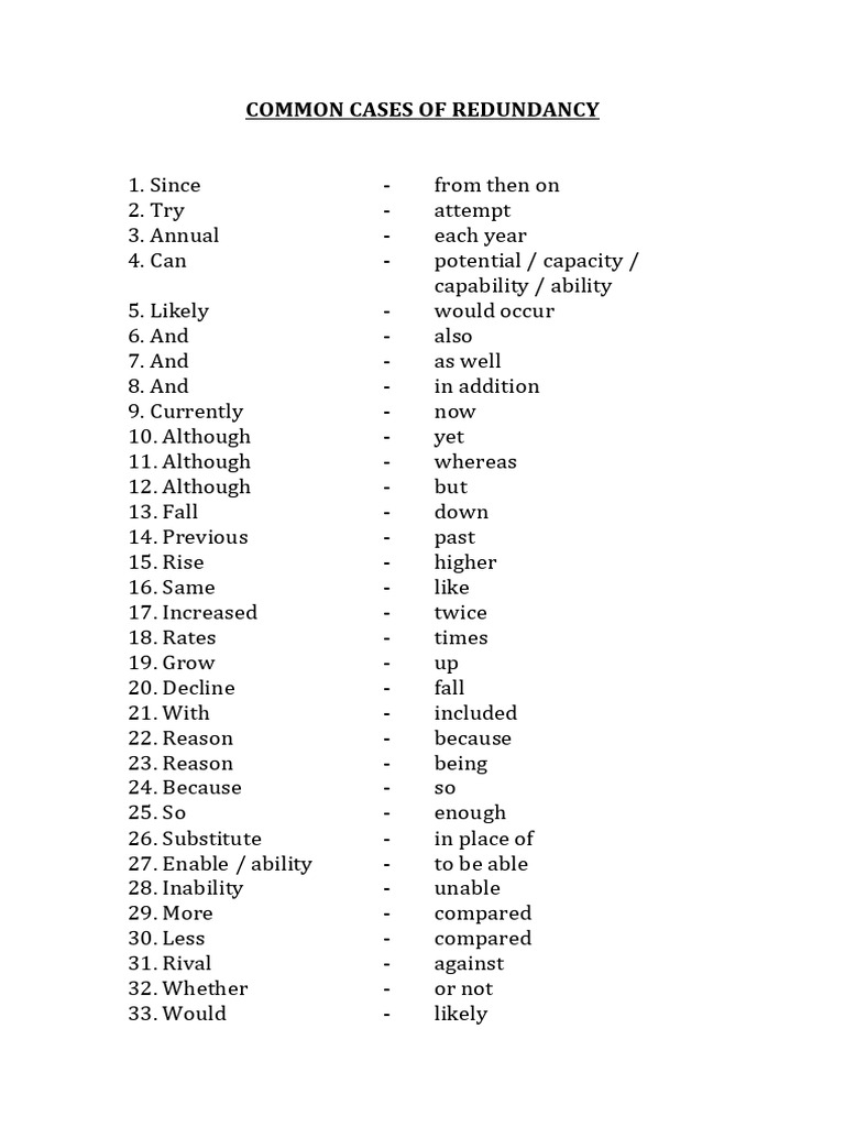 Common Cases of Redundancy | PDF