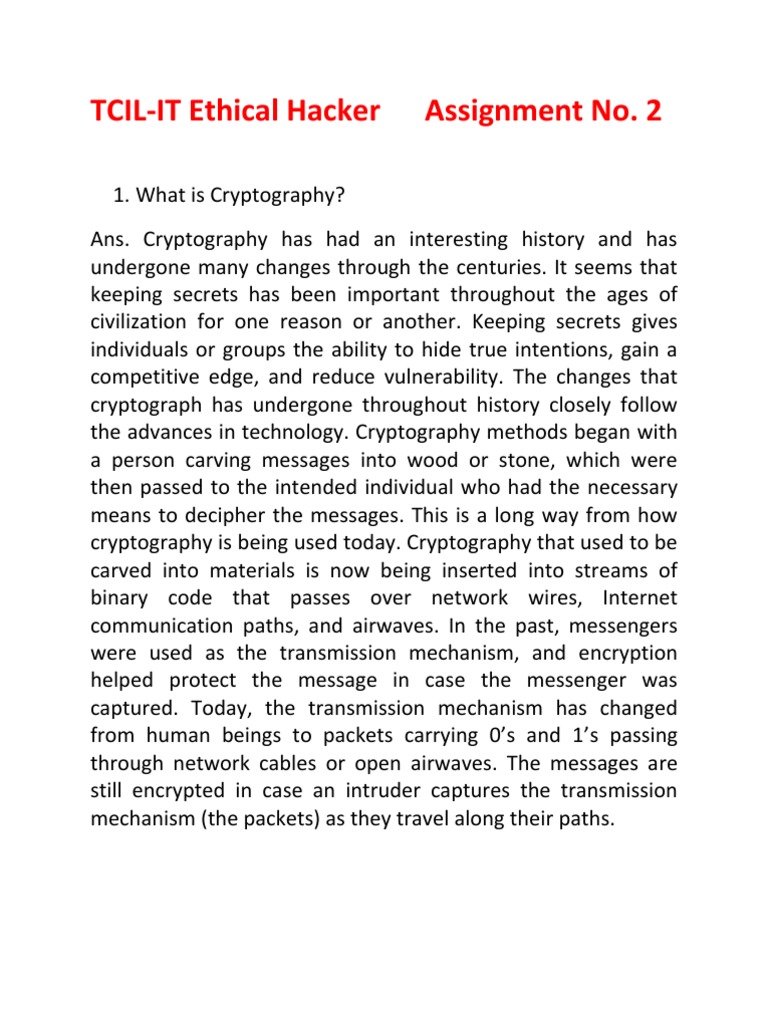 TCIL-IT Ethical Hacker Assignment No. 2 | PDF | Cryptography | Key (Cryptography)