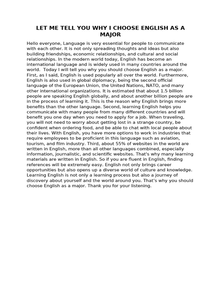 Let Me Tell You Why I Choose English As A Major | PDF