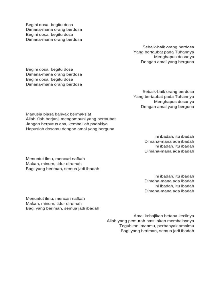 Lirik Qasidah Begini Dosa | PDF