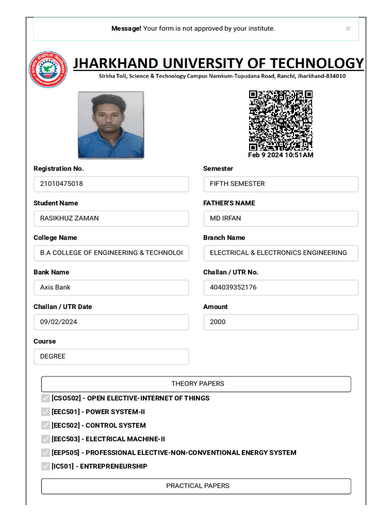 Registration Form Not Approved | PDF