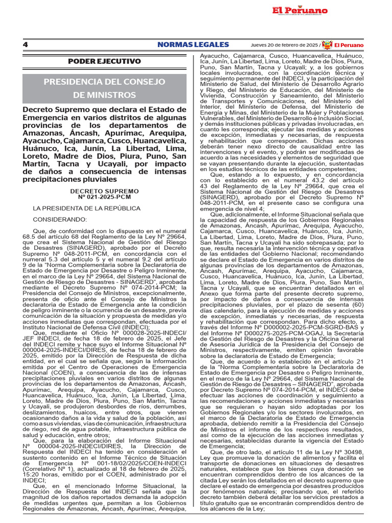 Emergencia por Lluvias en Perú | PDF | Ministerio (Departamento de Gobierno) | Estado de emergencia